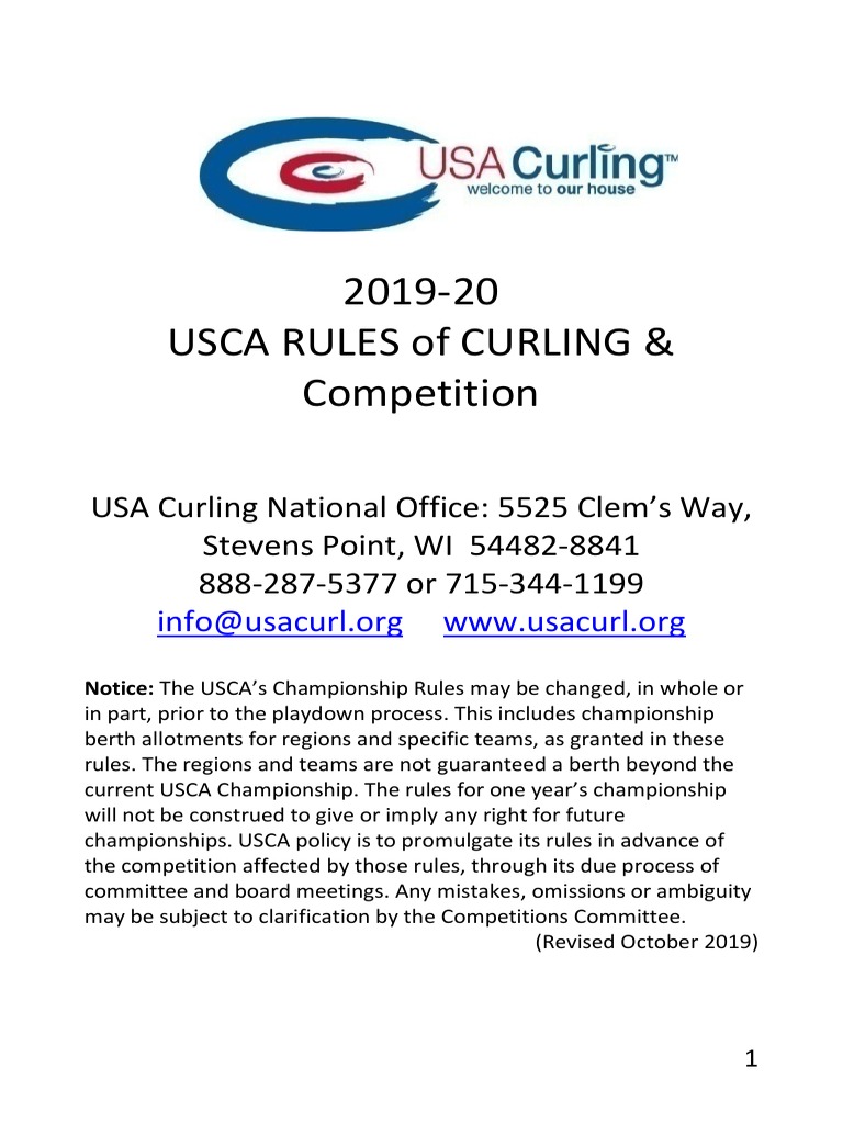 USCA 2019-20 Curling Rules Guide | PDF | Length | Sports