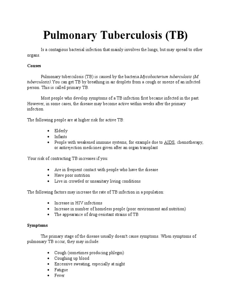 Pulmonary Tuberculosis (TB) : Causes | Download Free PDF | Tuberculosis ...