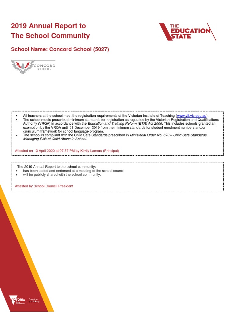 2019 Annual Report To The School Community: School Name: Concord School ...