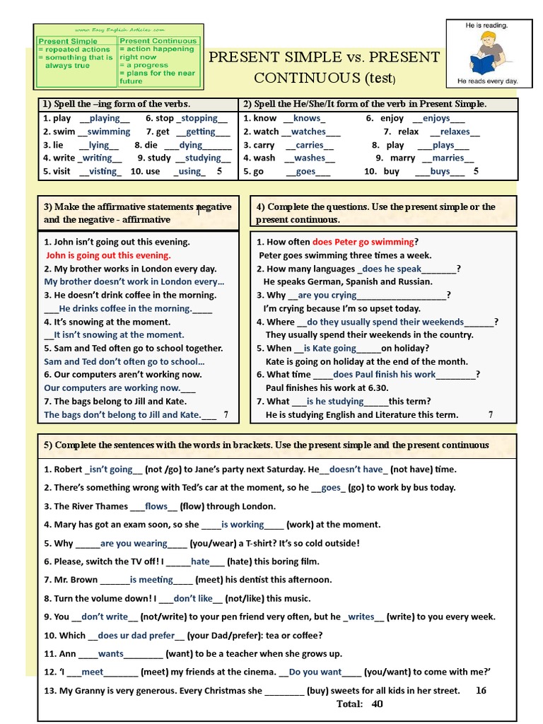 Worksheet1 (Present Simple Vs Present Continuous) | PDF | Language Arts ...