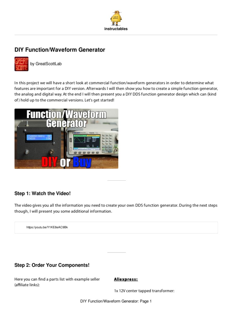 DIY Function/Waveform Generator: Step 1: Watch The Video! | PDF ...