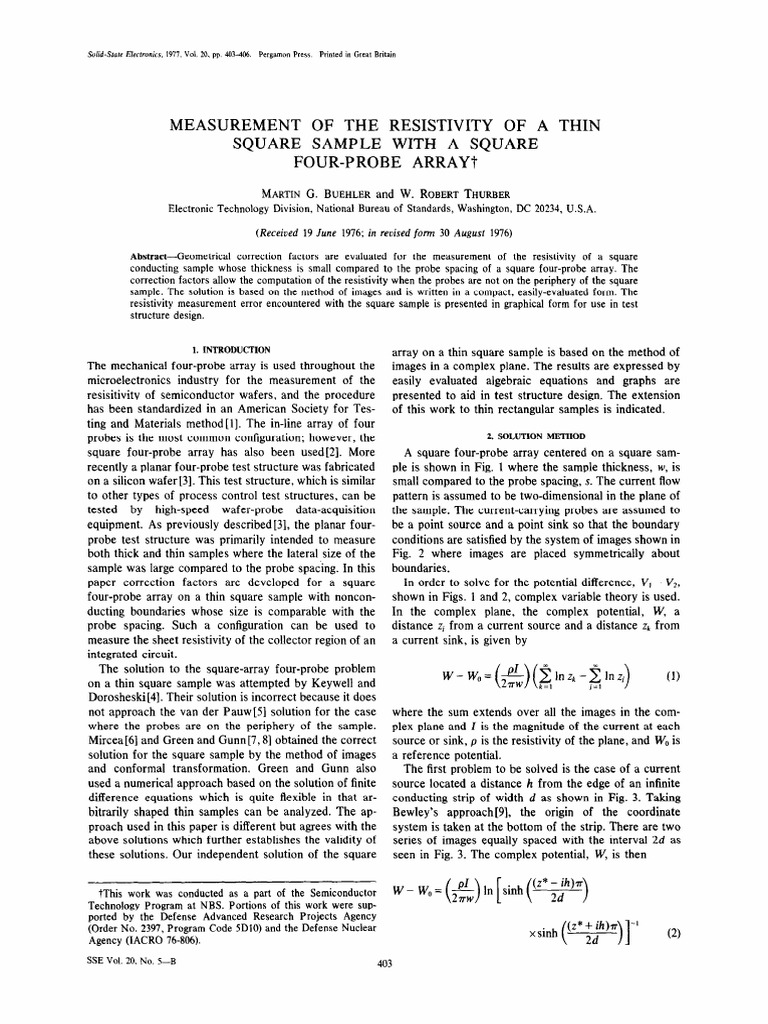 Measurement of The Resistivity of A Thin Square Sample With A Square ...