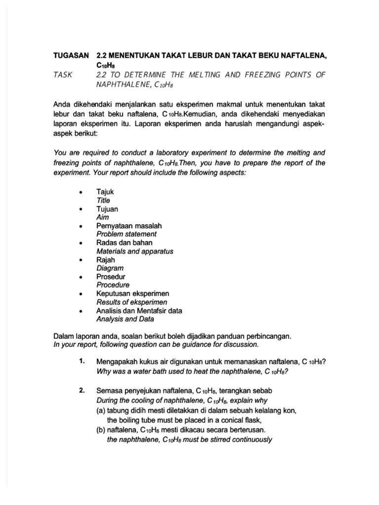 Menentukan Takat Lebur Dan Takat Beku Naftalena c10h8 | PDF