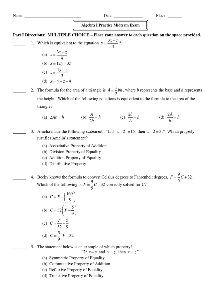 Practice Exam | PDF | Inequality (Mathematics) | Equations