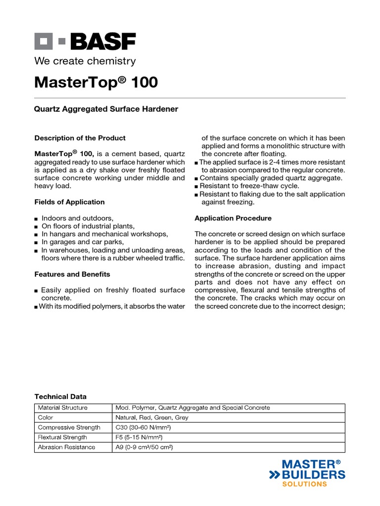 Mastertop 100: Quartz Aggregated Surface Hardener | Download Free PDF ...