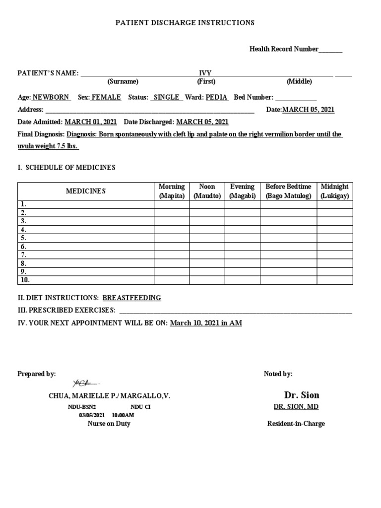 Patient Discharge Instructions: Dr. Sion | PDF