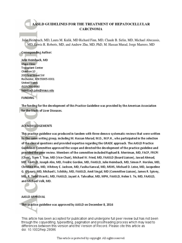 Aasld Guidelines For The Treatment of Hepatocellular | PDF | Medical ...