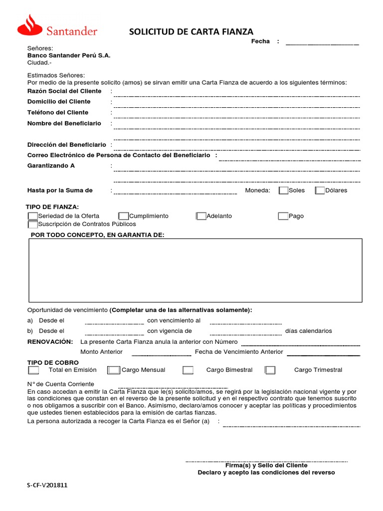 Formato Solicitud de Carta Fianza | PDF | Bancos | Finanzas (general)