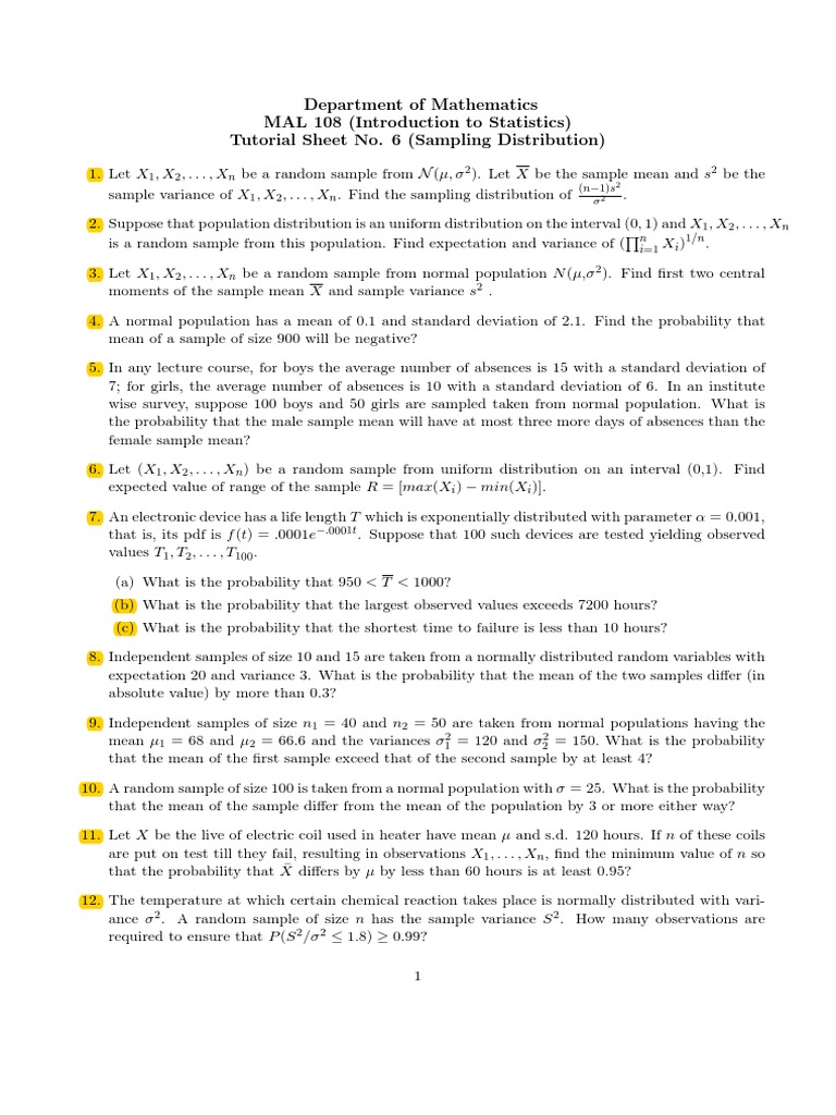 Sheet 4 Sampling Distributions | PDF | Mean | Variance