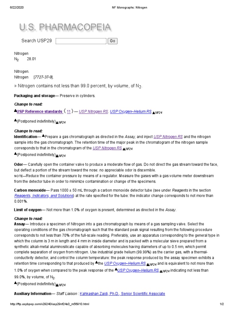 NF Monographs - Nitrogen | Download Free PDF | Gas Chromatography ...