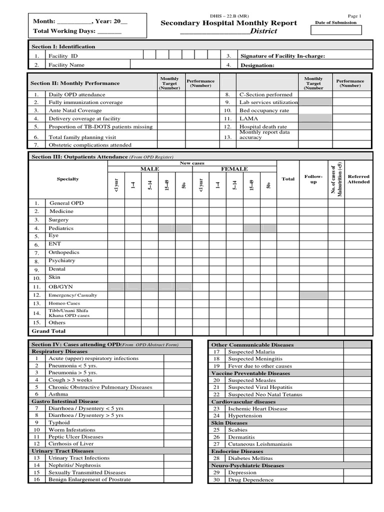 DHIS Secondary Health Facility Monthly Report Form | PDF | Postpartum ...