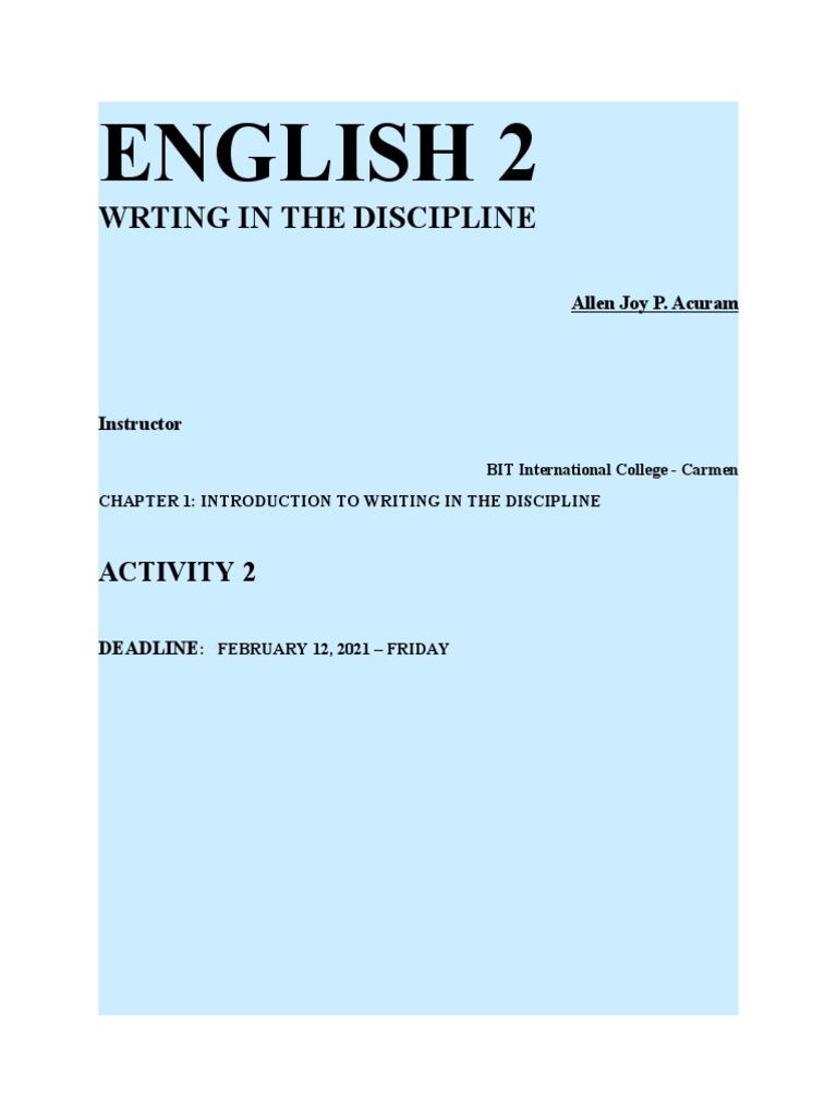 Activity 2 English 2 Writing in The Discipline | PDF