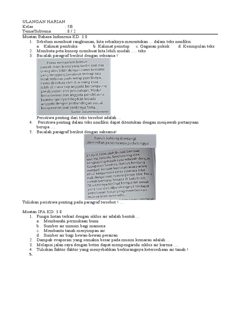Soal Ulangan Tema 8 Subtema 2 Pdf Seni Disiplin Bahasa Kajian