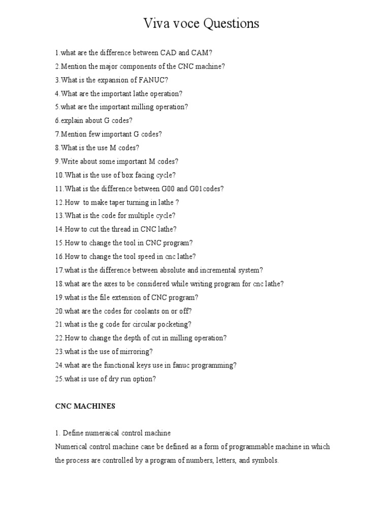 Viva Voce Questions: CNC Machines | PDF | Numerical Control | Computer Program