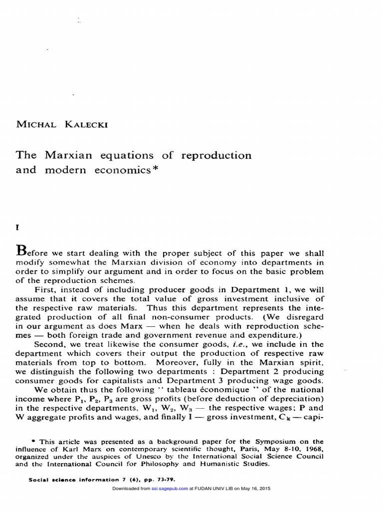 Kalecki 1968 | PDF | Capitalism | Economic Growth