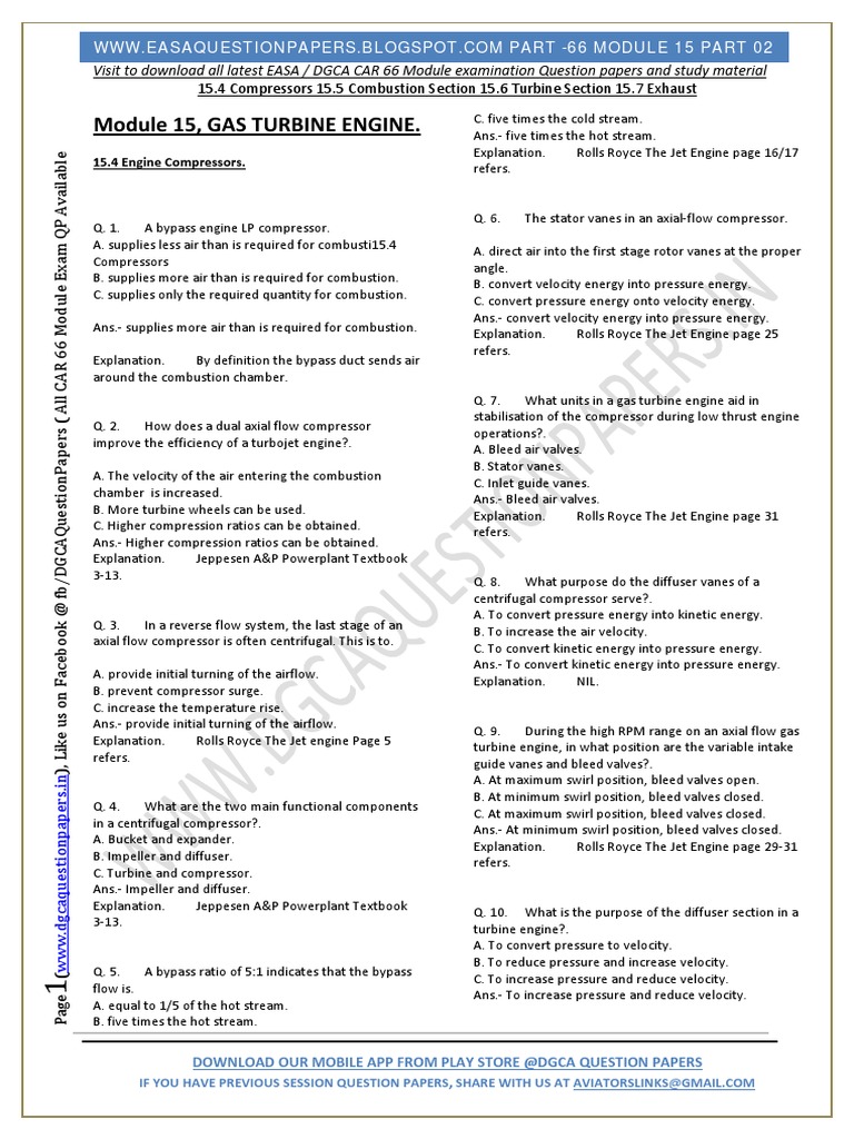 EASA Module 15: Gas Turbine Engine Insights | PDF | Jet Engine | Turbine