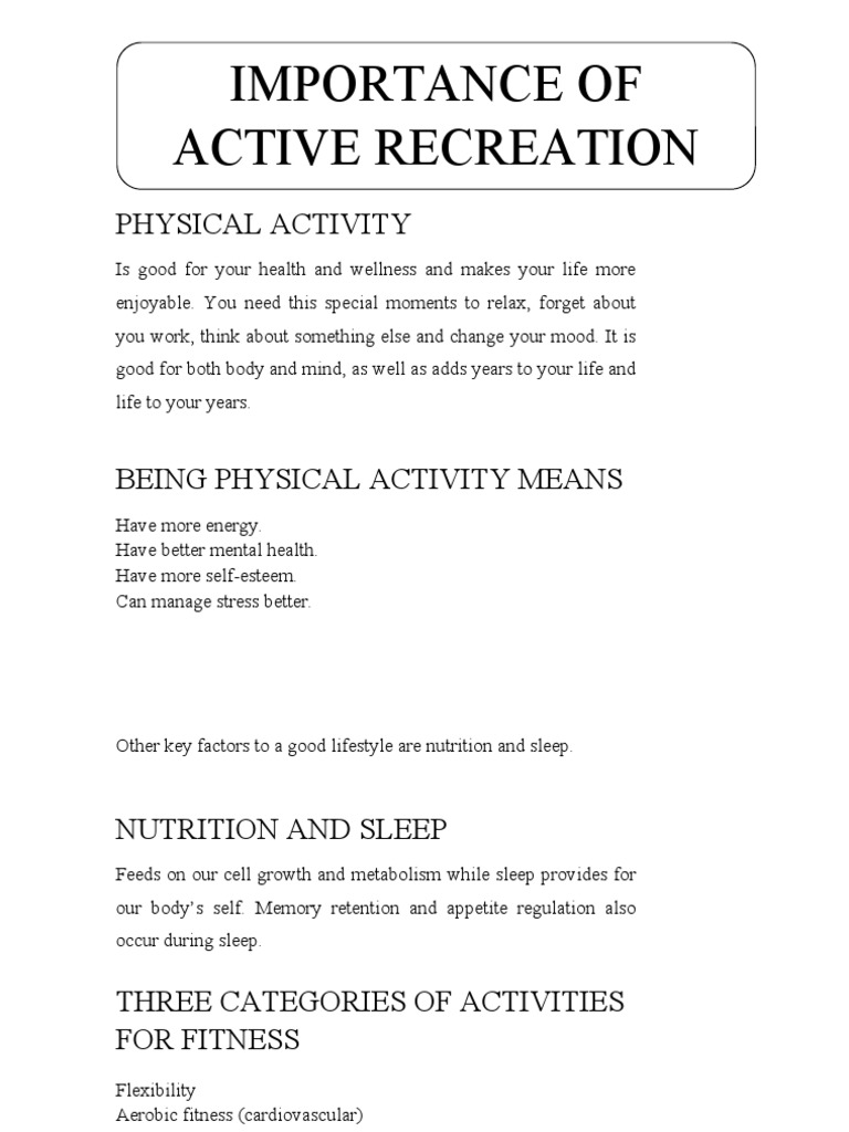 Importance of Active Recreation | PDF