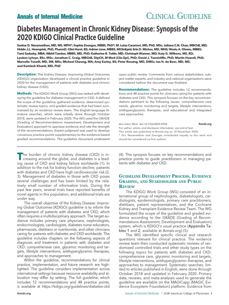 Diabetes Management in Chronic Kidney Disease: Synopsis of The 2020 ...