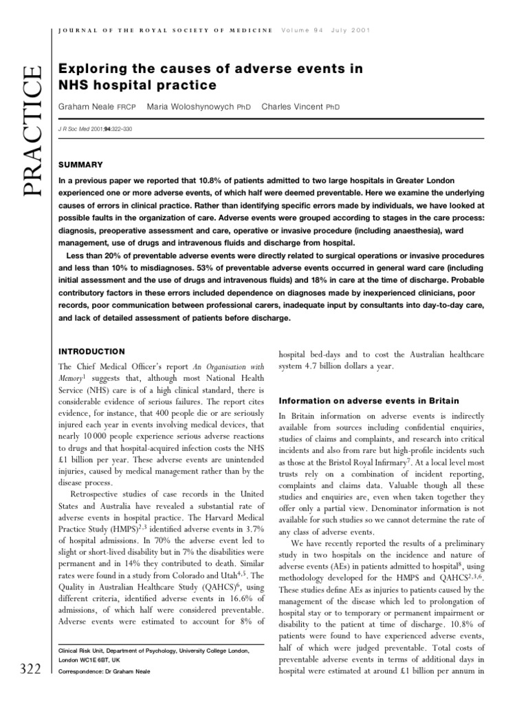 Exploring The Causes of Adverse Events in NHS Hospital Practice | PDF ...