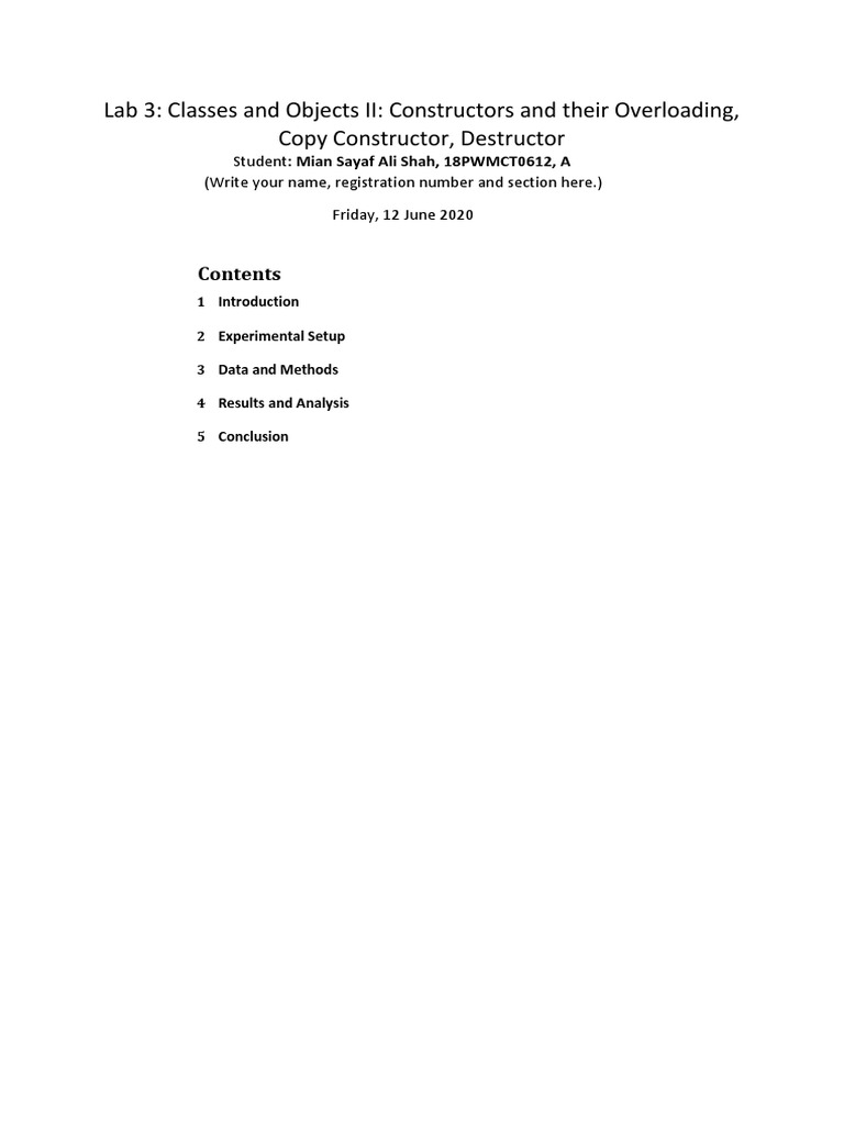 Lab 3 Classes And Objects Ii Constructors And Their Overloading Copy Constructor Destructor 8638