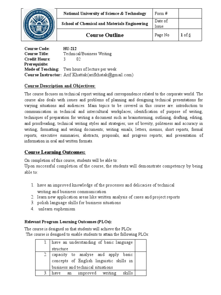 Technical/Business Writing Course Outline | PDF | Memorandum | Analysis