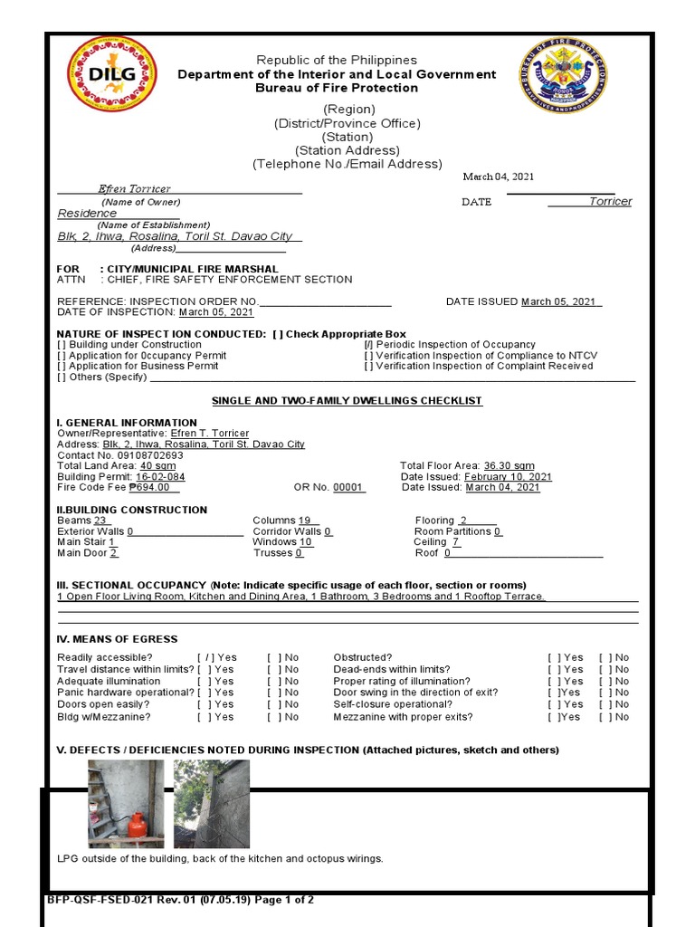 CDI6: Building Inspection Sample | PDF | Fire Safety | Architectural Design