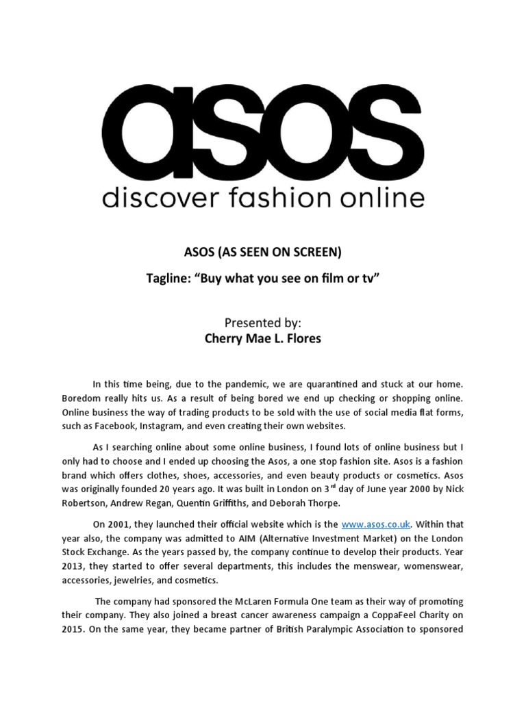 Asos (As Seen On Screen) Tagline: "Buy What You See On Film or TV ...