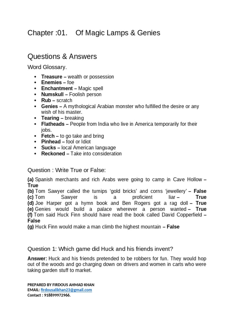 Chapter:01. of Magic Lamps & Genies Questions & Answers: Word Glossary ...