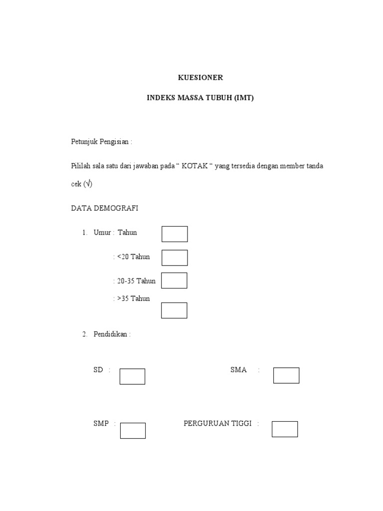 Kuesioner Data Imt | PDF | Pengembangan Diri