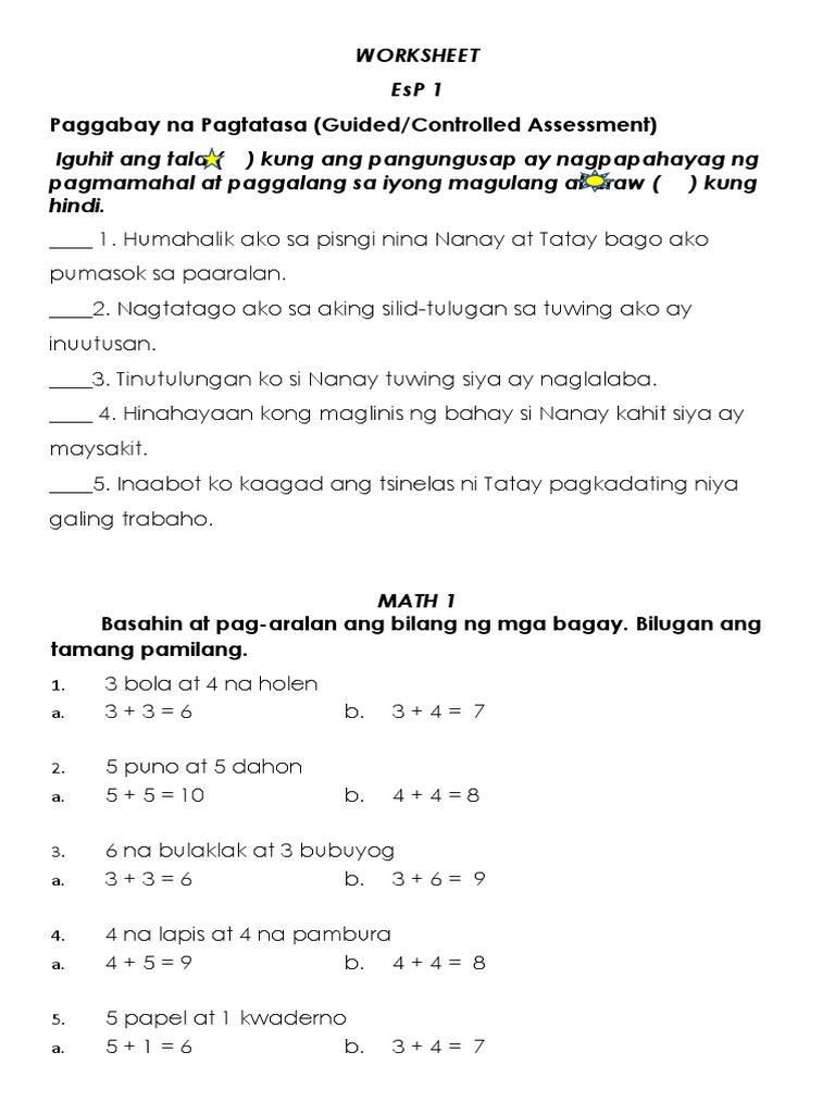 WORKSHEET in q2 gr1 | PDF