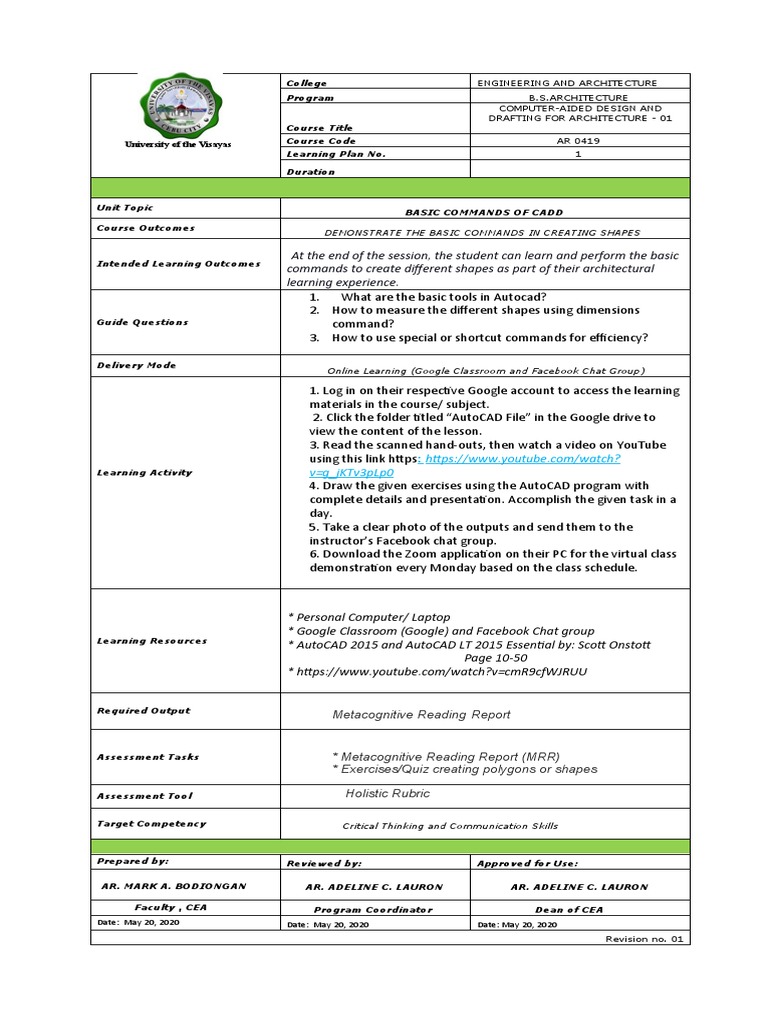 Template LEARNING PLAN-CADD 01 | PDF | Auto Cad | Educational Technology