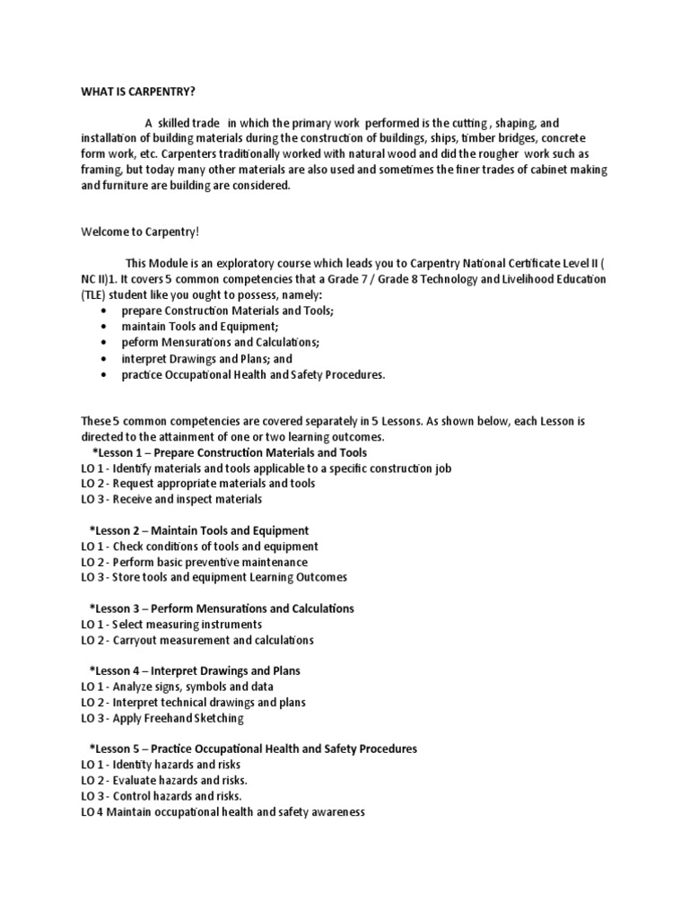 Carpentry Module | PDF | Foot (Unit) | Carpentry