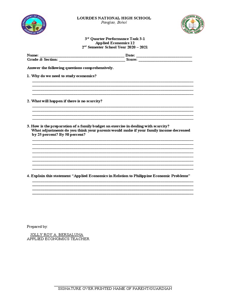 3rd Quarter Performance Task 2020 - 2021 AE 3-1 | PDF | Economies | Business