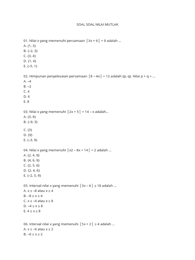 Soal Soal Nilai Mutlak | PDF