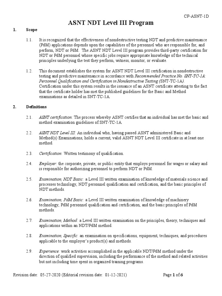 ASNT NDT Level III Program: Personnel Qualification and Certification ...