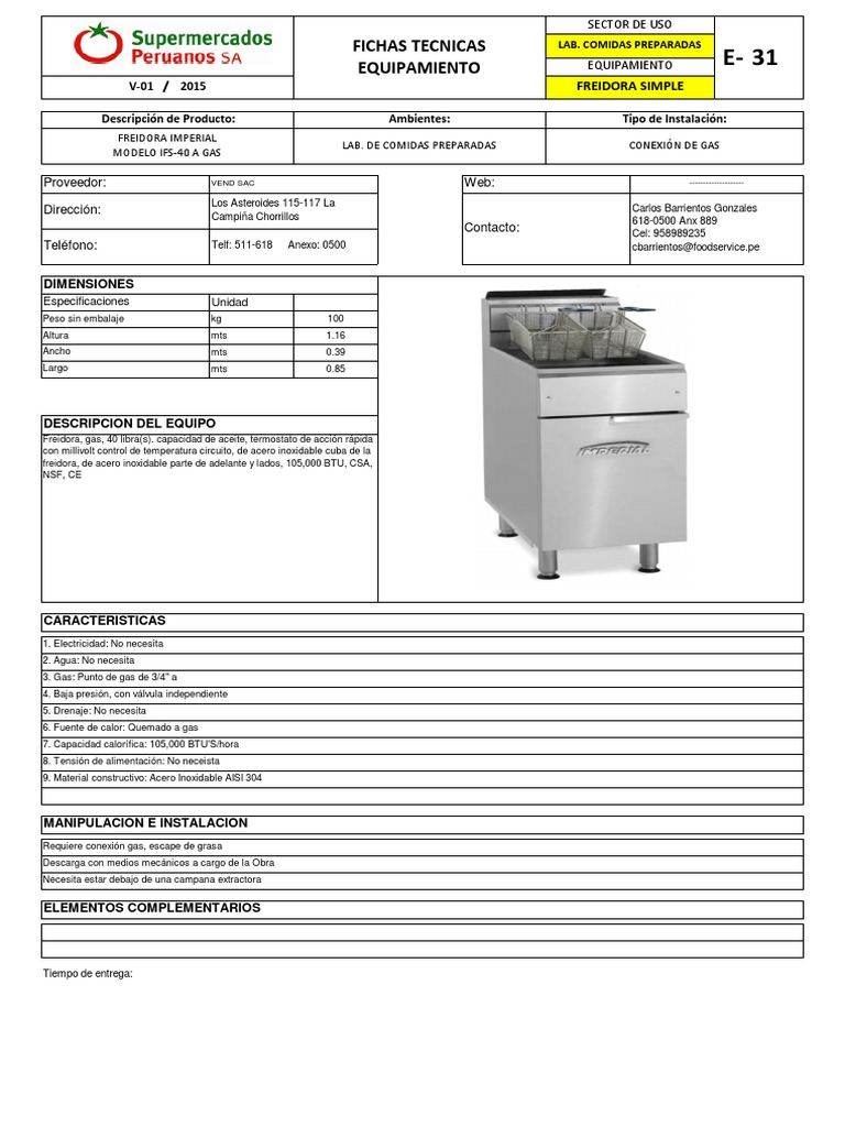 Partes de la Freidora Imperial a Gas | PDF | Química | Naturaleza