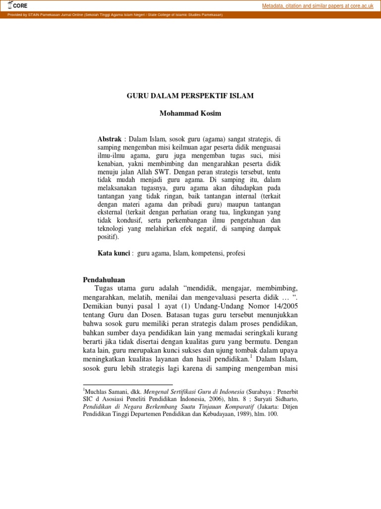 Guru Dalam Perspektif Islam Mohammad Kosim | PDF