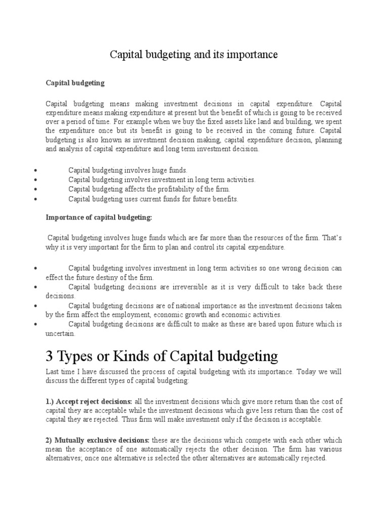 3 Types or Kinds of Capital Budgeting | PDF | Net Present Value ...