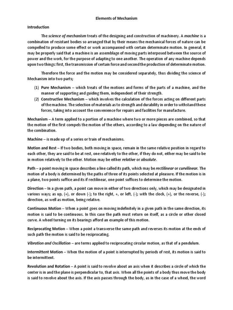 Understanding the Fundamental Elements and Principles of Mechanism ...
