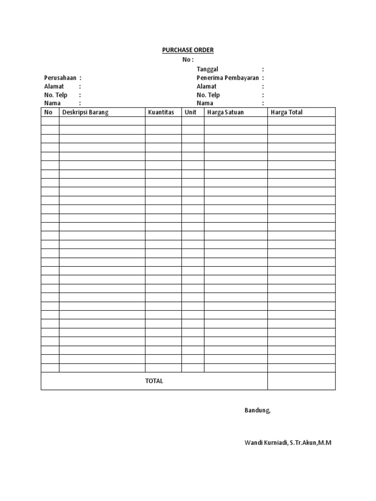 Contoh Format Purchase Order | PDF