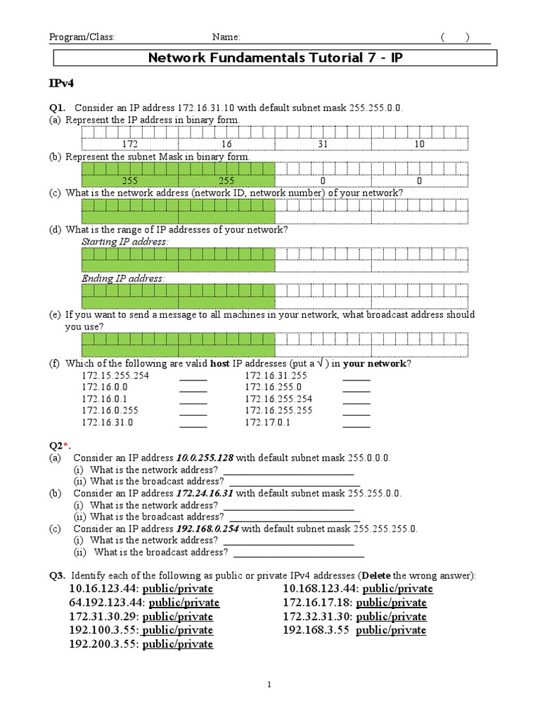 Network Fundamentals Tutorial 7 Ip Q1 Consider An Ip Address 172 16 31 10 With Default