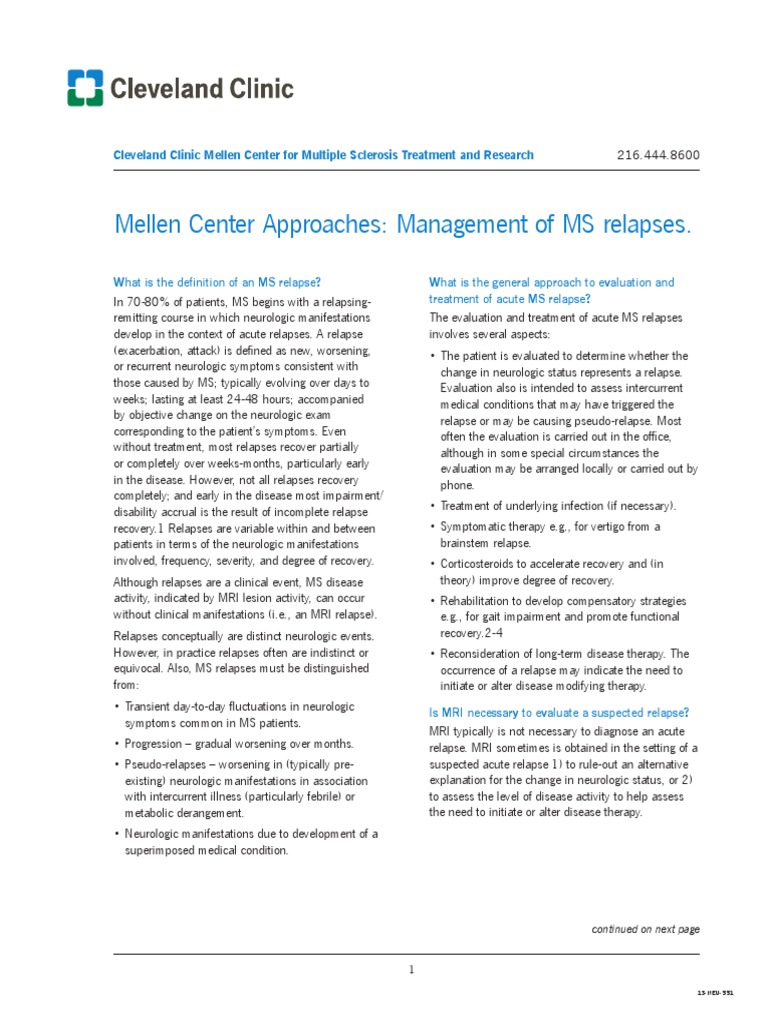 Mellen Center Approaches: Management of MS Relapses | PDF | Multiple ...