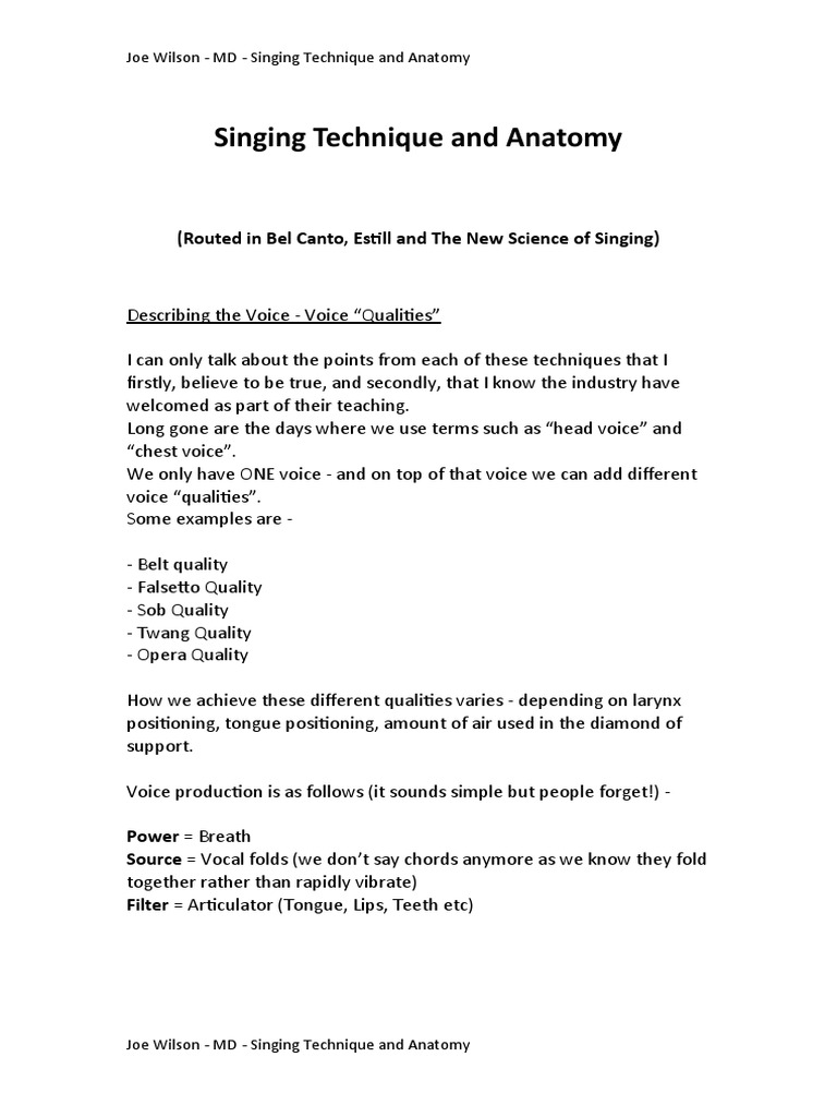 Singing Technique and Anatomy Part 1 | PDF | Vocal Pedagogy | Human Voice