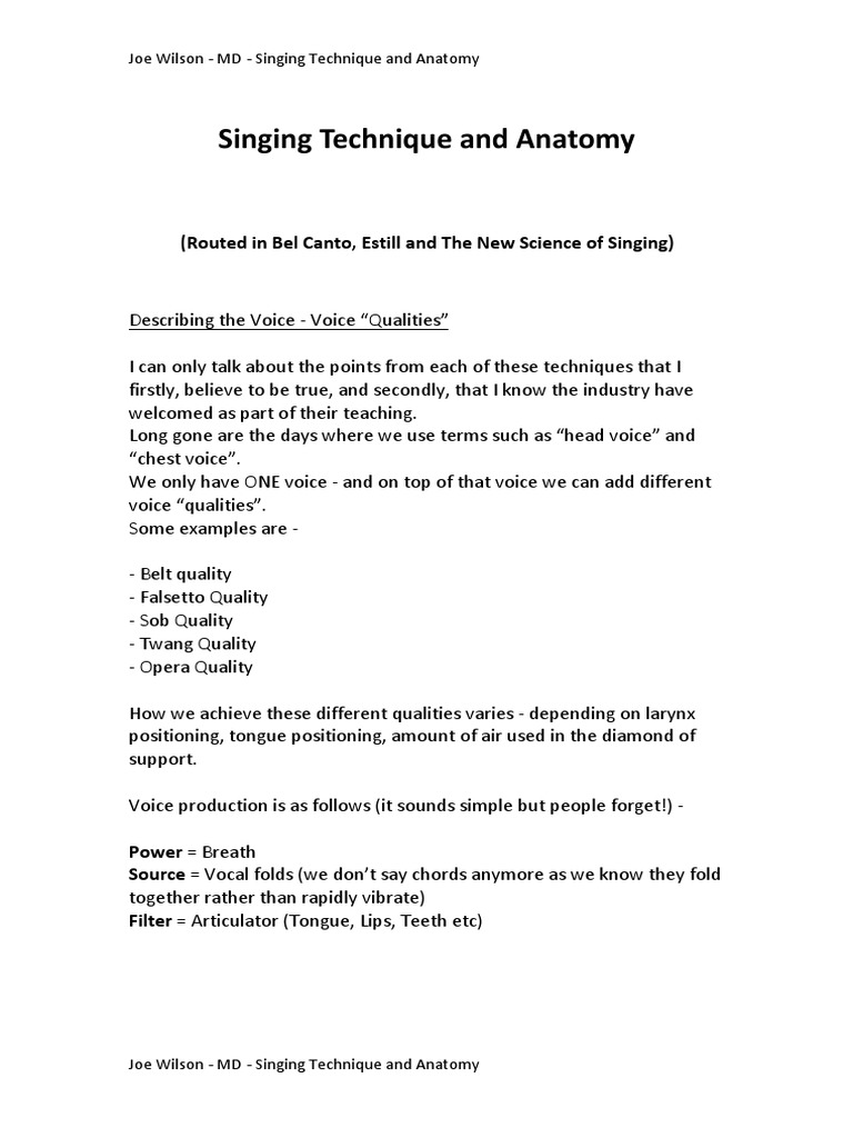 Singing Technique And Anatomy Part 1 Pdf Vocal Pedagogy Human Voice