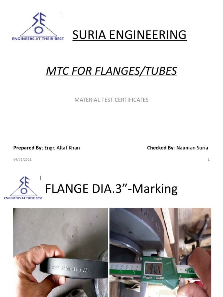 Suria Engineering: MTC For Flanges/Tubes | PDF