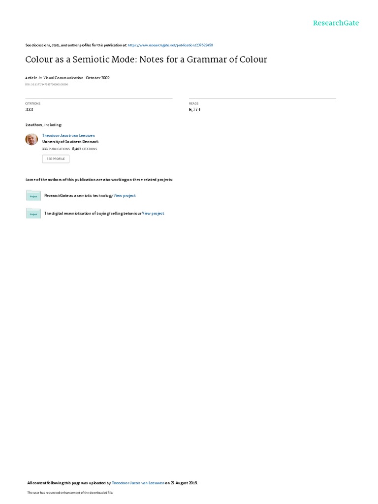 Colour As A Semiotic Mode: Notes For A Grammar of Colour: Visual ...
