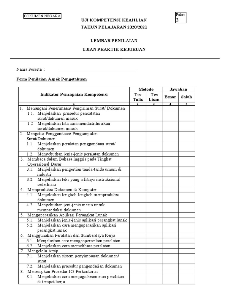 Form Penilaian Pengetahuan Otkp | PDF