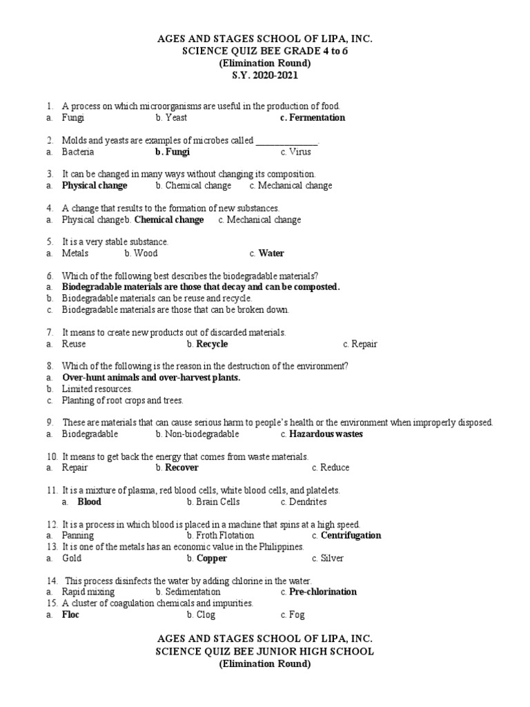 4-10 Quiz Bee | PDF | Biodegradation | Lung