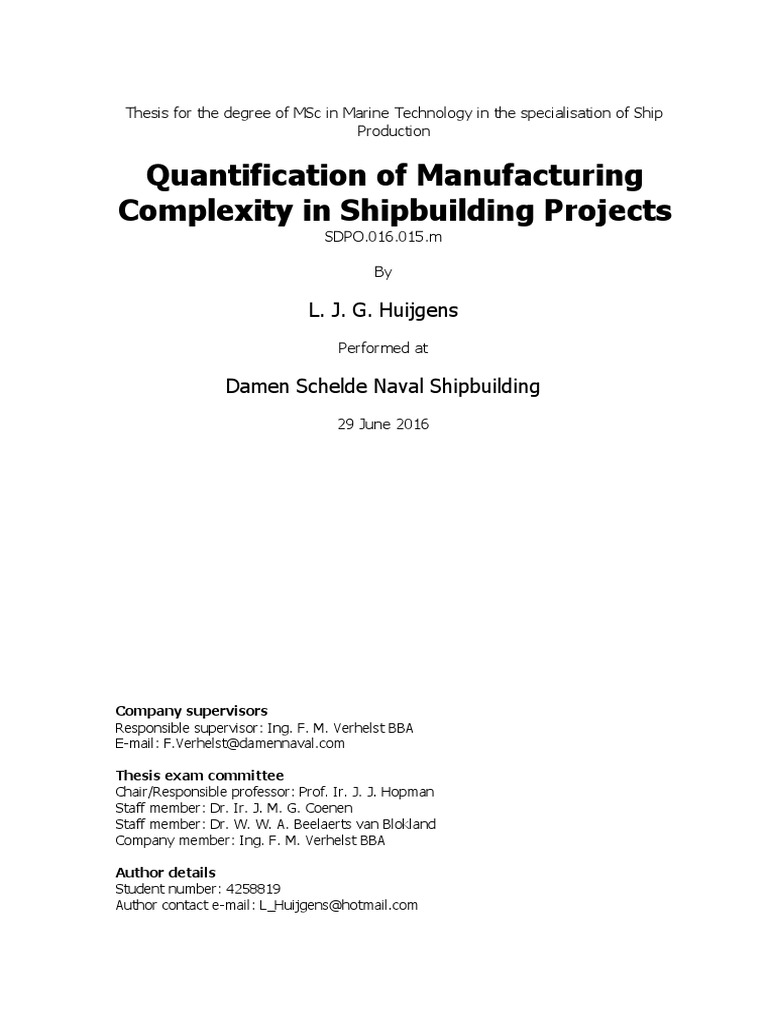 Quantification of Manufacturing Complexity in Shipbuilding Projects 31 ...
