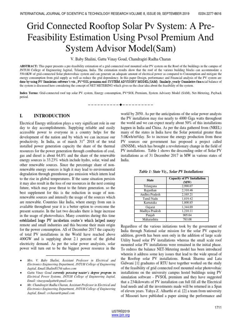 Grid Connected Rooftop Solar PV System A Pre Feasibility Estimation ...